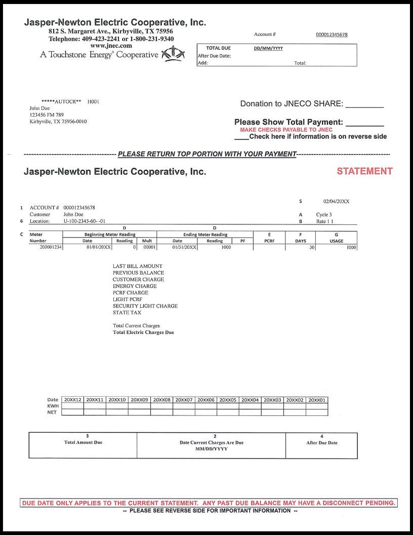Understanding Your Bill | Jasper-Newton Electric Cooperative, Inc